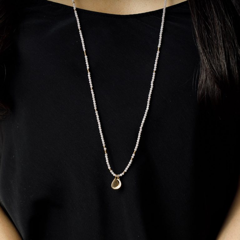 Long Gold and Rose Quartz Moon Necklace by Shakti Jewelry - RAM Shop