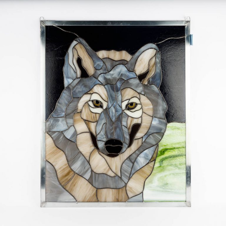 Large Wolf Stained Glass Pane by Bissett Stained Glass - RAM Shop