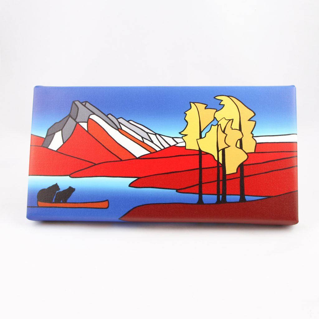 Bear And Wolf Enjoy An Autumn Canoe At Rundle Mountain Giclée Print by ...