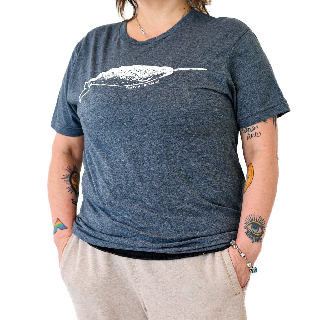 Grey Narwhal Crewneck T-Shirt by Fletch Robbins Size: S - RAM Shop