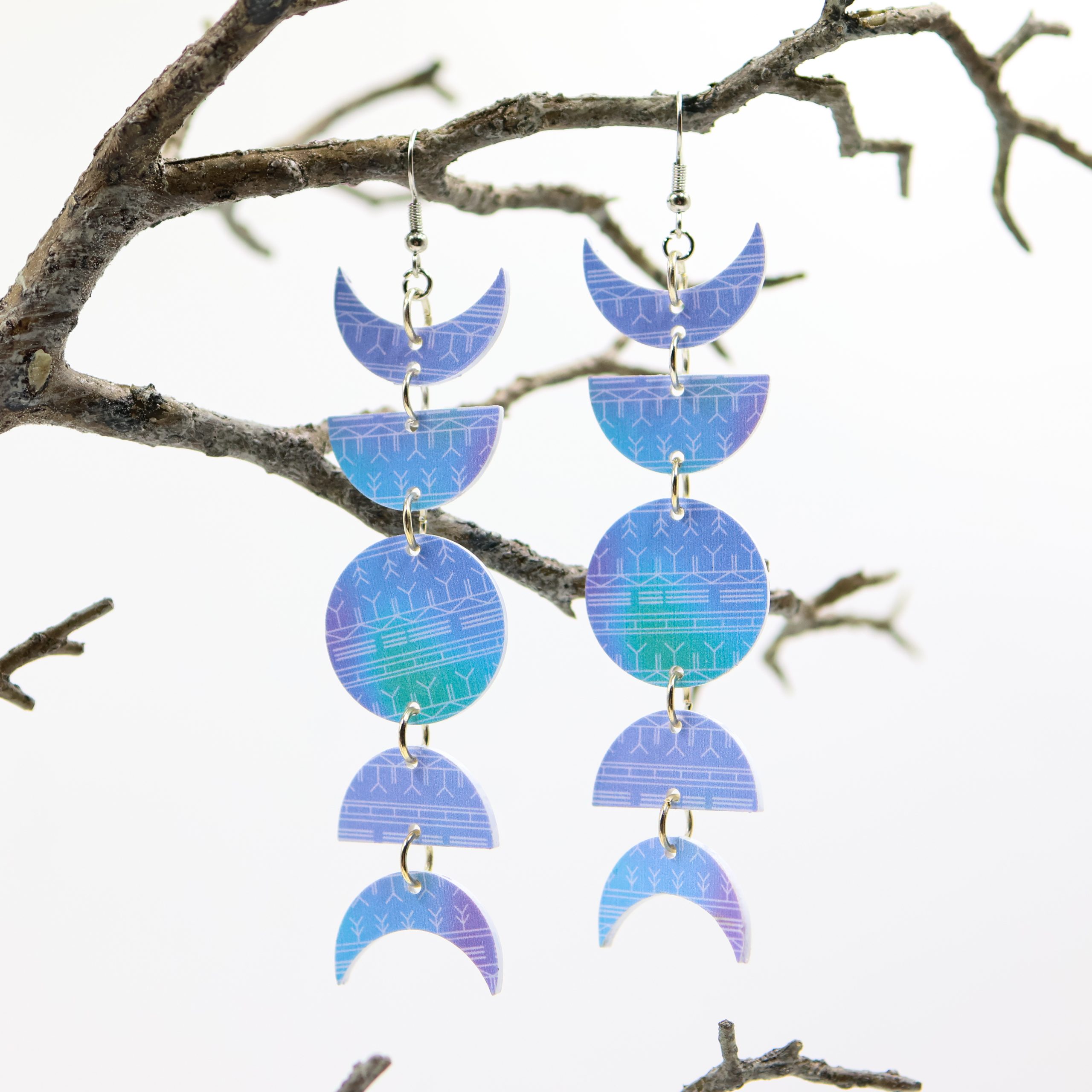 Blue and Purple Inuit Tattoo Moon Phase Earrings by The Littlest ...
