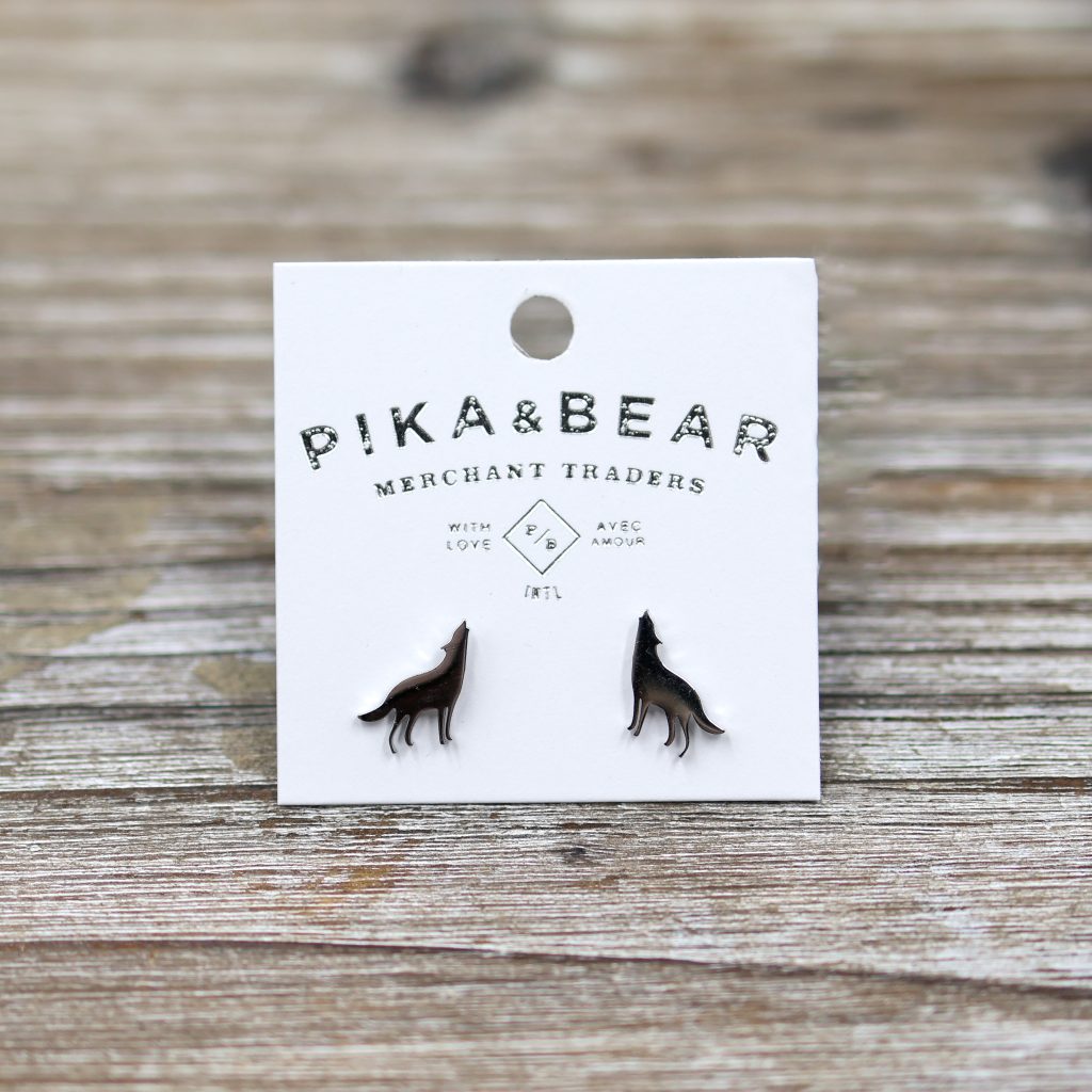"Lobo" Howling Wolf Stud Earrings In Silver by Pika & Bear - RAM Shop